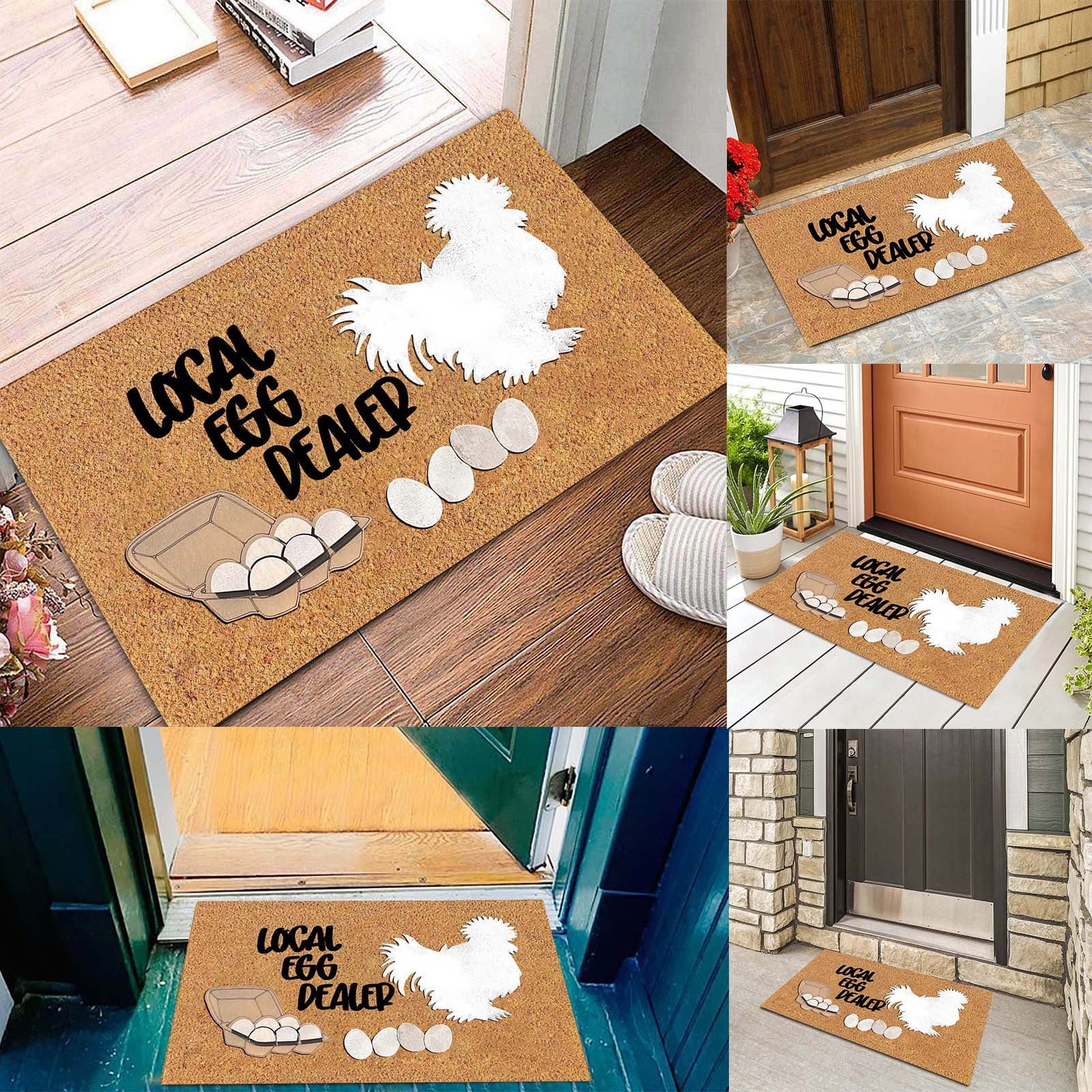 Door Mat Dirt Trapper,Farmhouse Decorative Hen Laying Eggs In Front Of ...