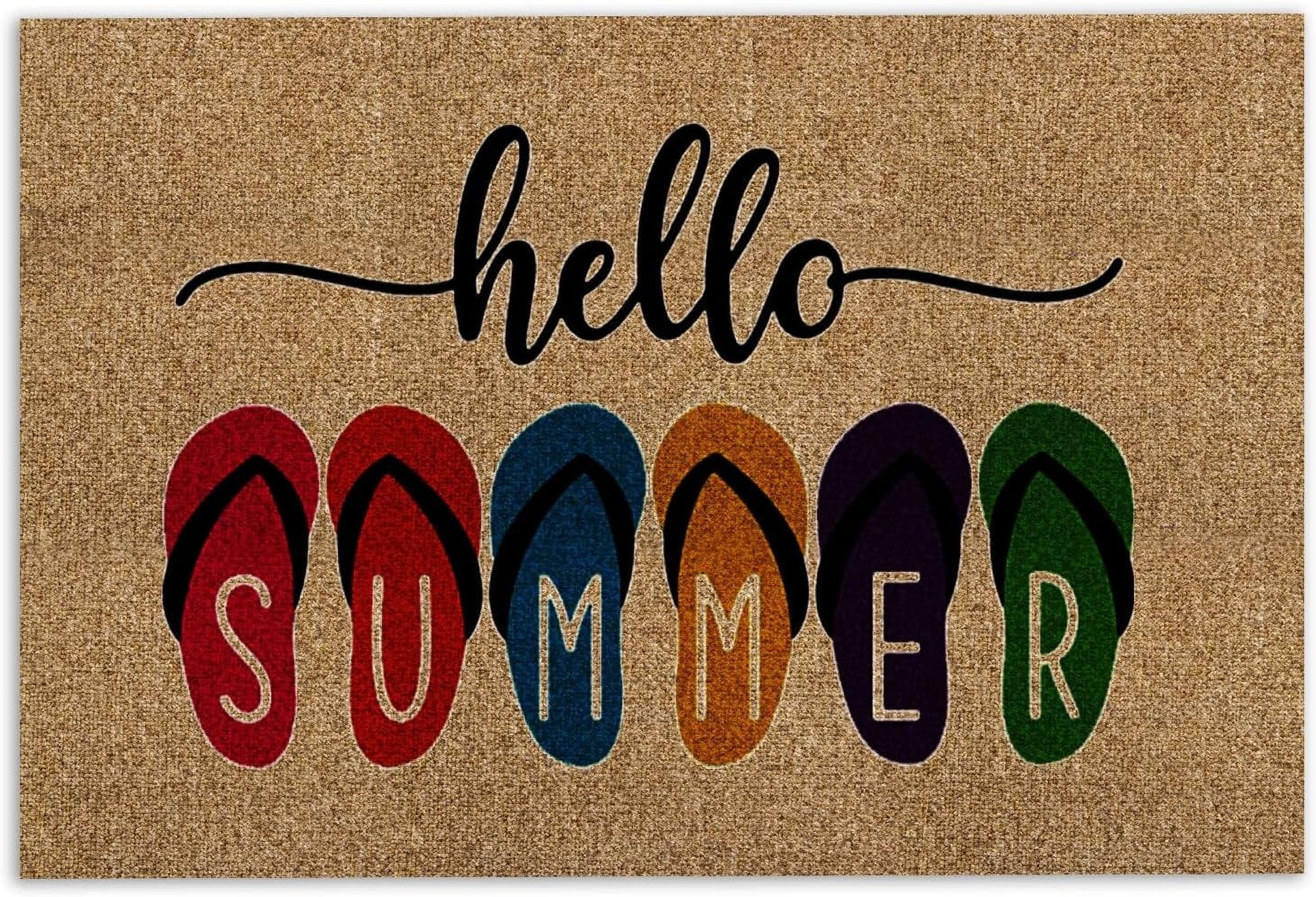 Door Mat Hello Summer Season Flip Flop Beach House Unique Gift Brown ...