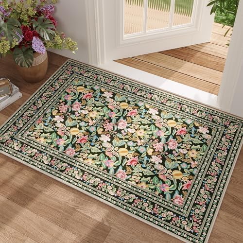 Door Mat Indoor Entrance 2x3 Rug Machine Washable Vintage Floral Small ...