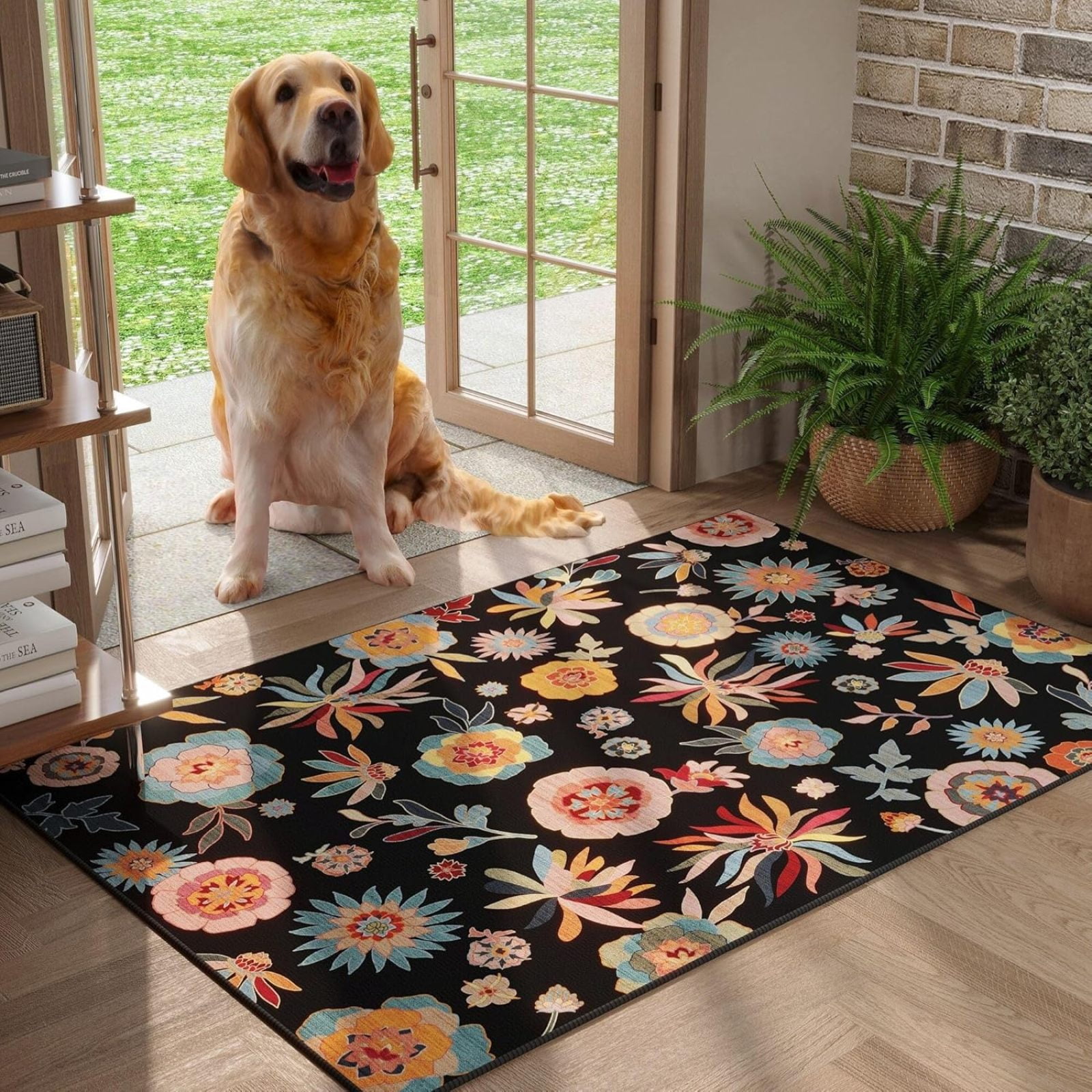 Door Mat Indoor Entrance Rug Machine Washable Bohemian Floral Small ...