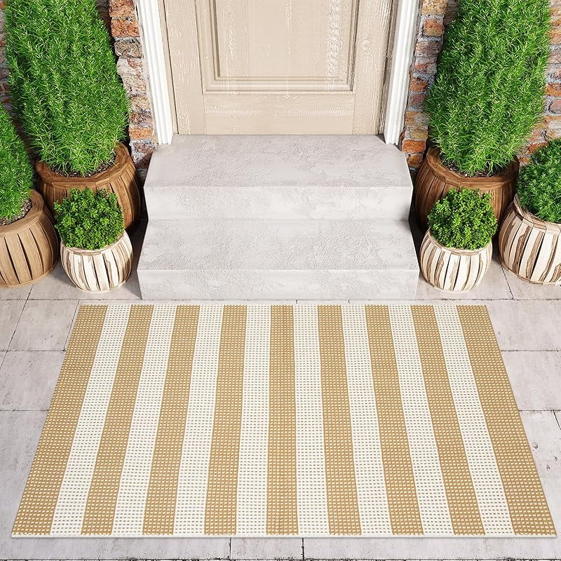 Door Mat Outdoor Entrance 24''x35'', Washable Striped Front Porch Rug ...