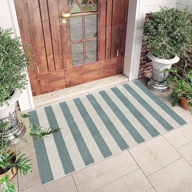 Door Mat Outdoor Entrance 24''x35'', Washable Striped Front Porch Rug ...