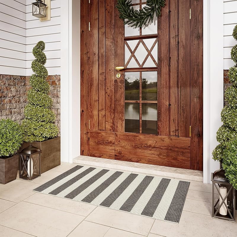 Door Mat Outdoor Entrance 24''x35'', Washable Striped Front Porch Rug ...