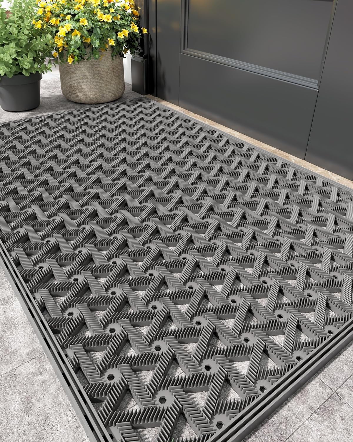 Door Mat Outside Entrance with Drainage, Rubber Heavy Duty Dirt Trapper ...