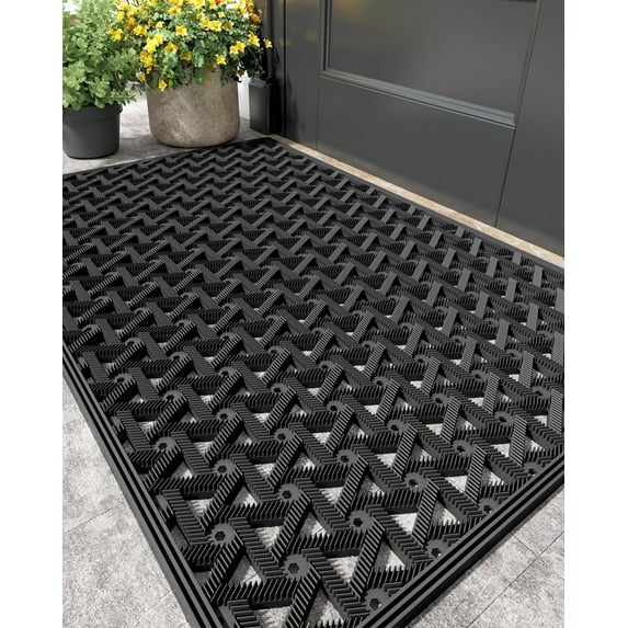 Door Mat Outside Entrance with Drainage, Rubber Heavy Duty Dirt Trapper ...