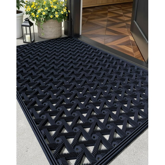 Door Mat Outside Entrance with Drainage, Rubber Heavy Duty Dirt Trapper ...
