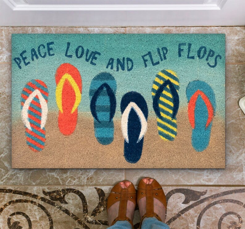 Door Mat Peace Love And Flip Flops Welcome Non-Slip Mats Funny Doormat ...