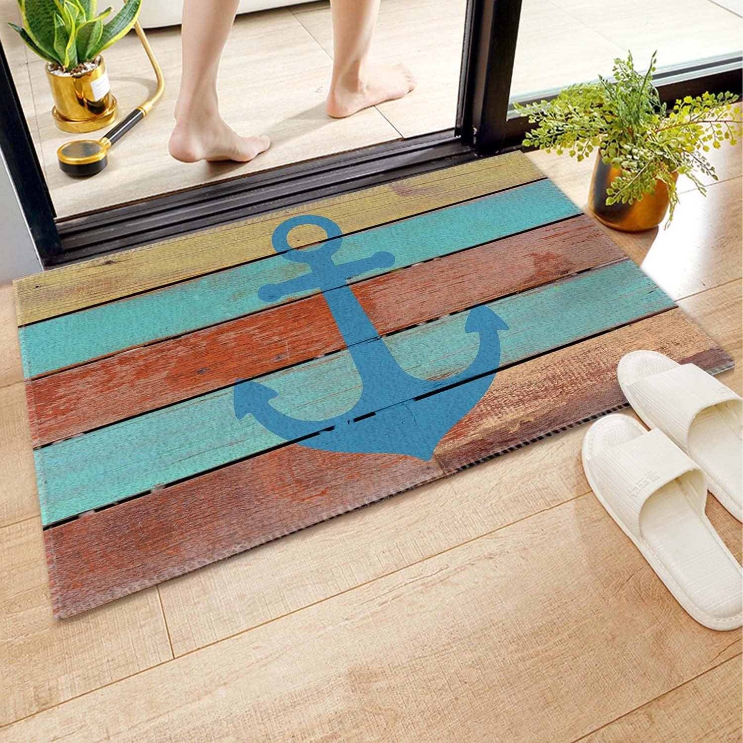 Door Mat Retro Nautical Anchor Entrance Welcome Doormat Colorful ...