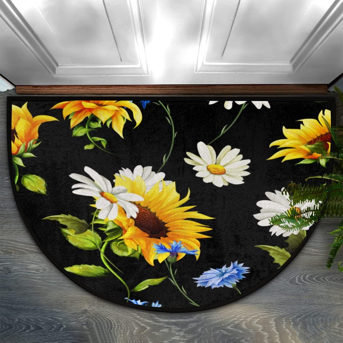 Door Mat Rug Sunflowers Cute Daisy Summer Half Round Door Mat Half ...