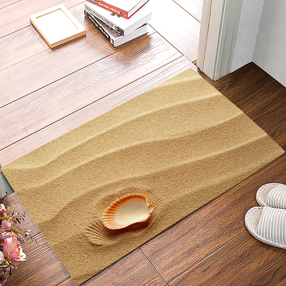 Door Mat Small Shell and Golden Sand Beach Doormat Non-Slip Rubber ...