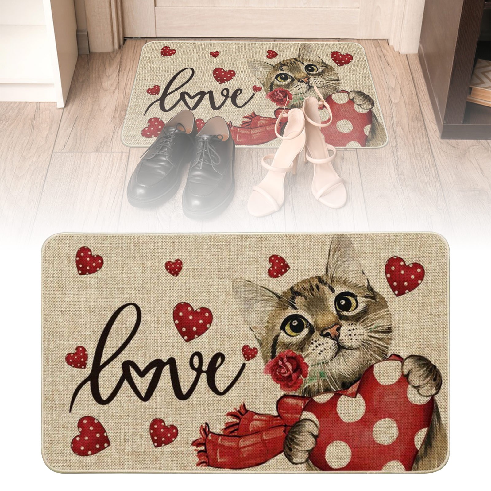 Door Mat Valentines Day Outdoor Mat for Front Door, Cat Door Mat Hello ...