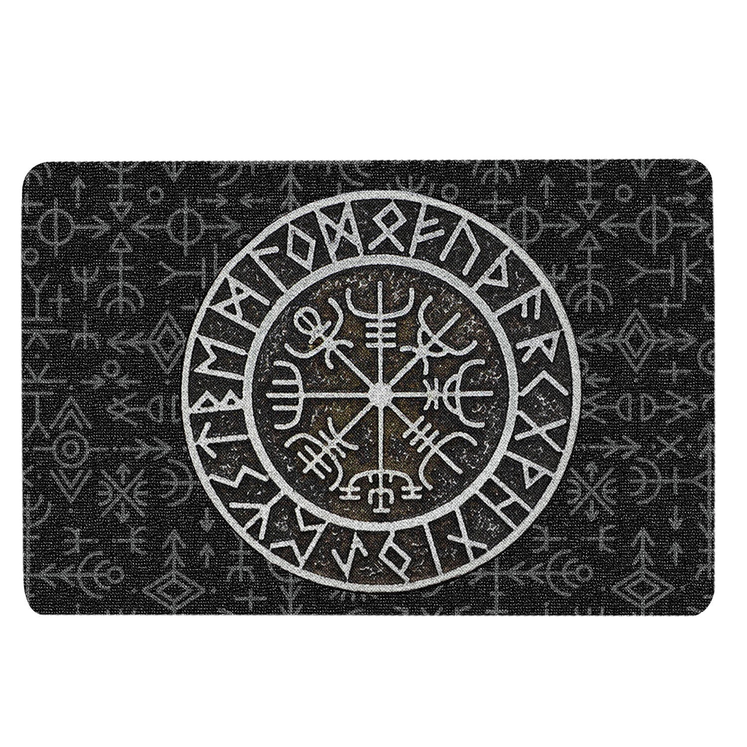 Door Mat Viking Celtic Compass Vegvisir Circle Norse Runes Black ...