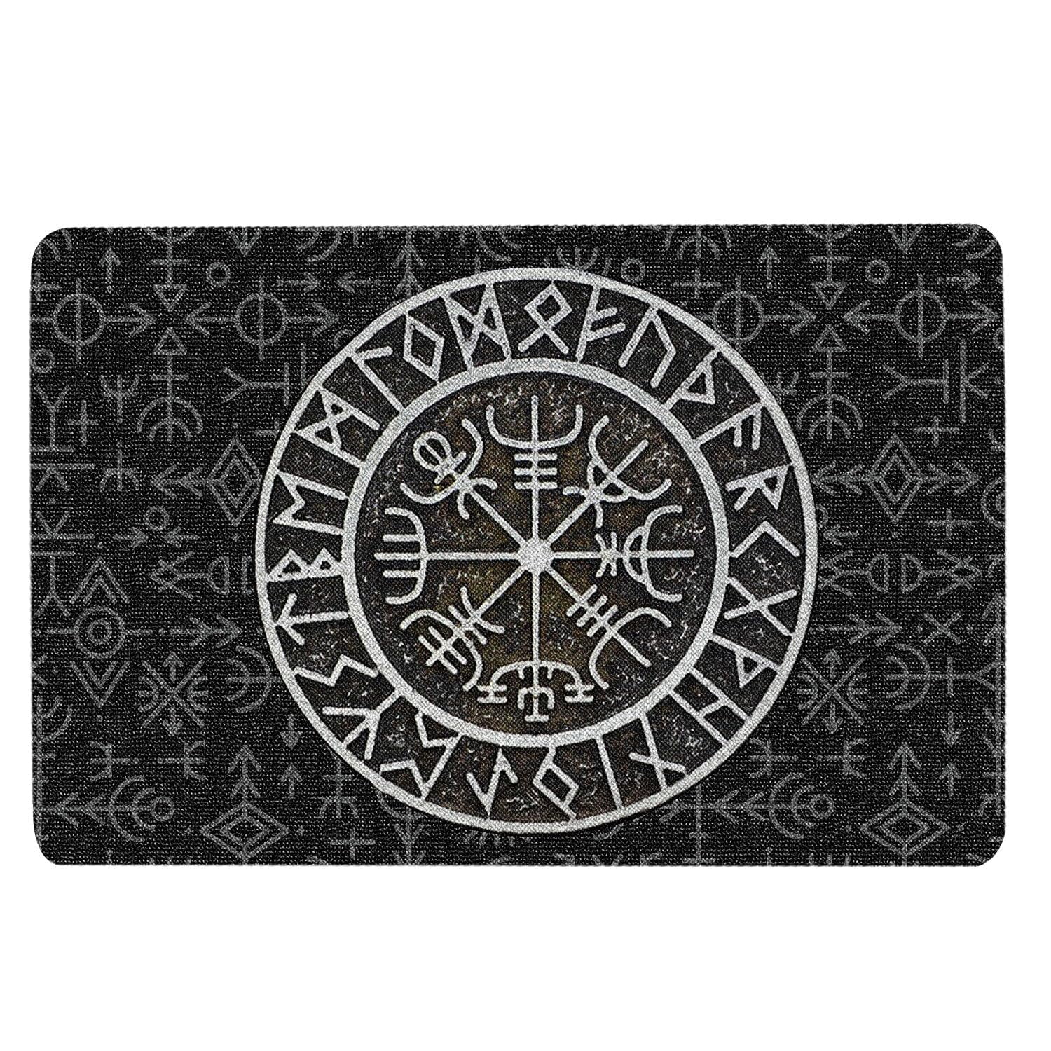 Door Mat Viking Celtic Compass Vegvisir Circle Norse Runes Black ...
