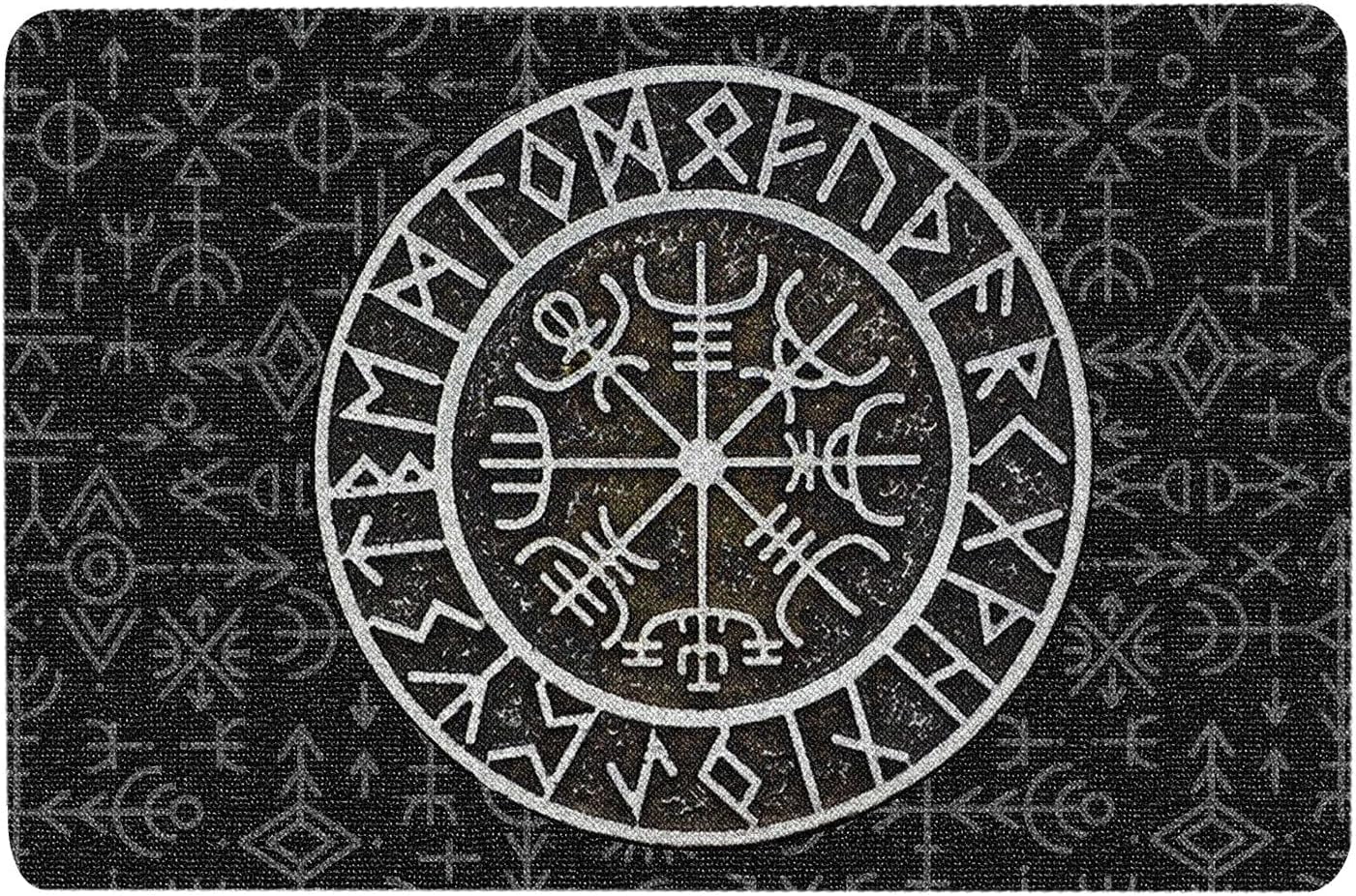 Door Mat Viking Celtic Compass Vegvisir Circle Norse Runes Black ...