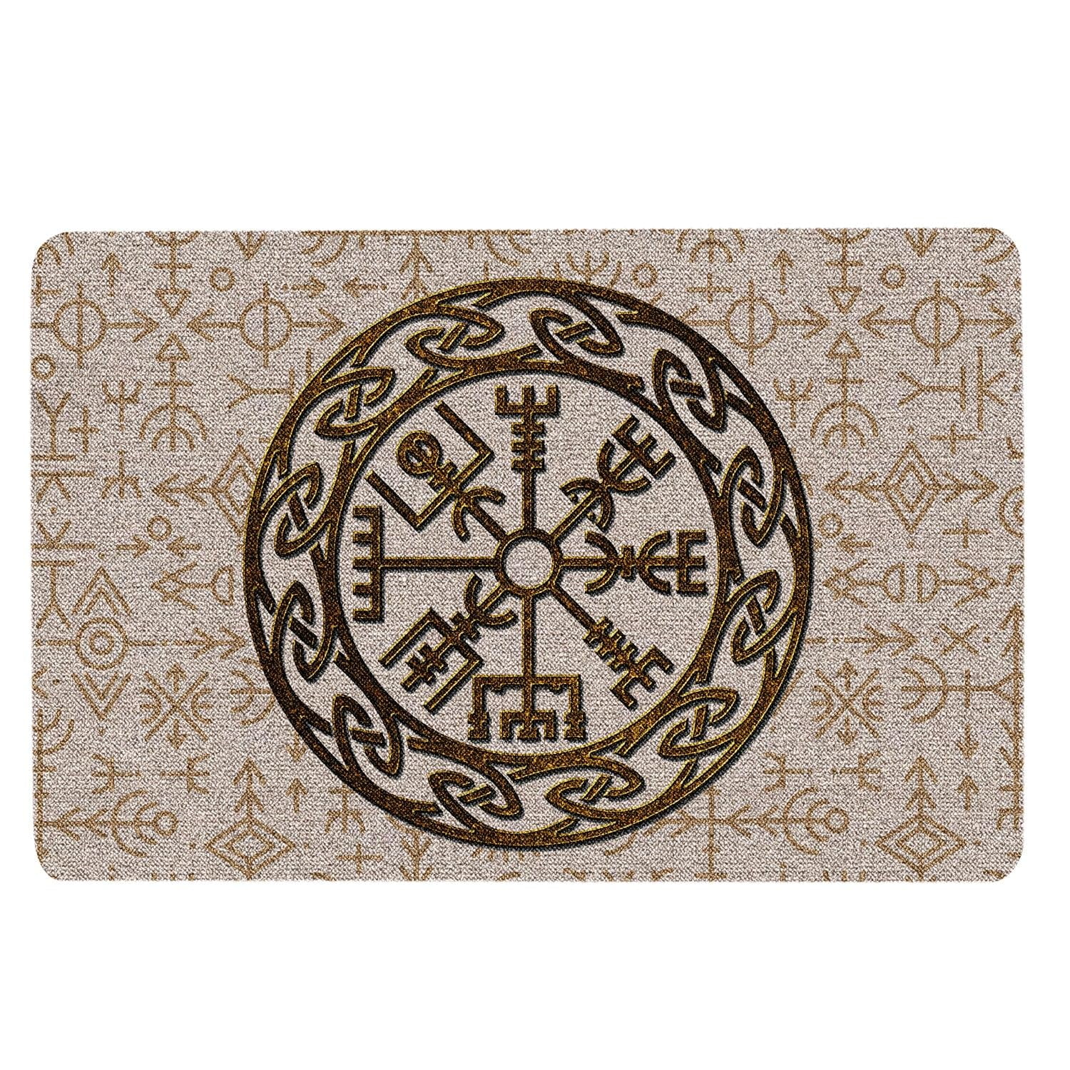 Door Mat Viking Celtic Golden Compass Vegvisir Circle Norse Runes Beige ...
