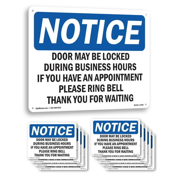 Door May Be Locked During Business Hours OSHA Notice Rigid Plastic Sign ...