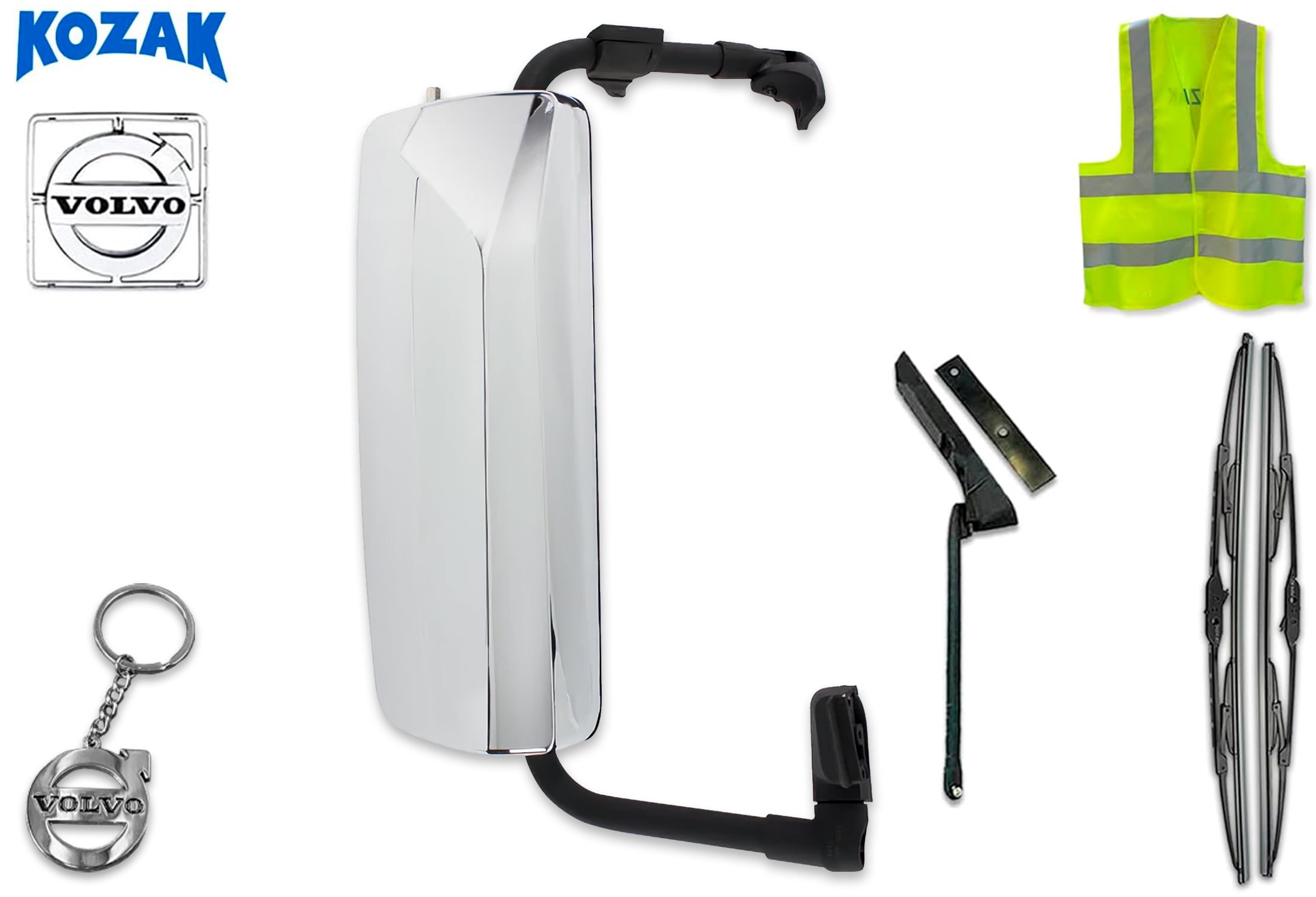 Door Mirror Power Heated Chrome Right Passenger Side with Arm Volvo VNL ...
