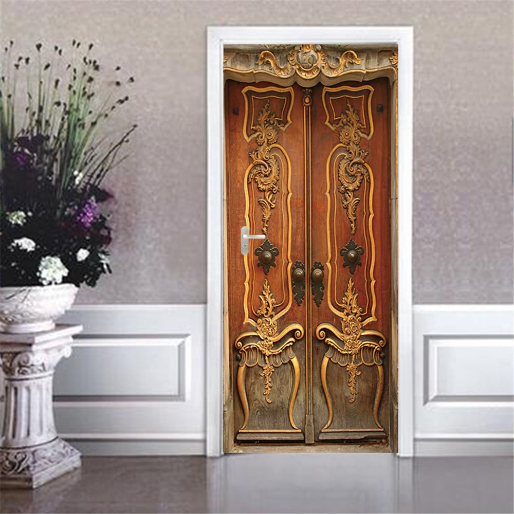 Door Mural Home Decor DIY PVC Self-adhesive Wallpaper Wooden Door ...