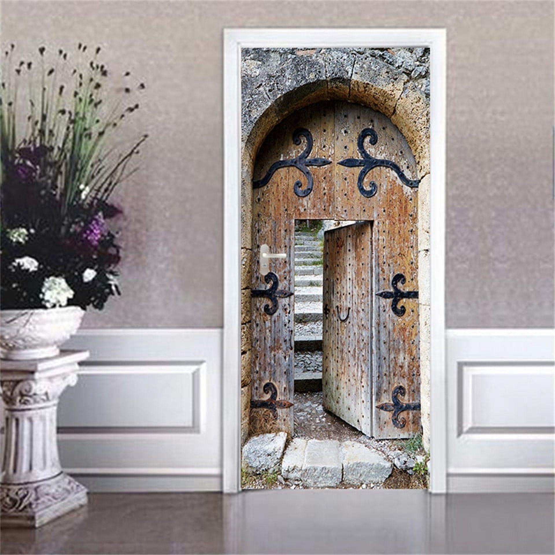 Door Mural Home r DIY PVC Self-adhesive Wallpaper Wooden Door ...