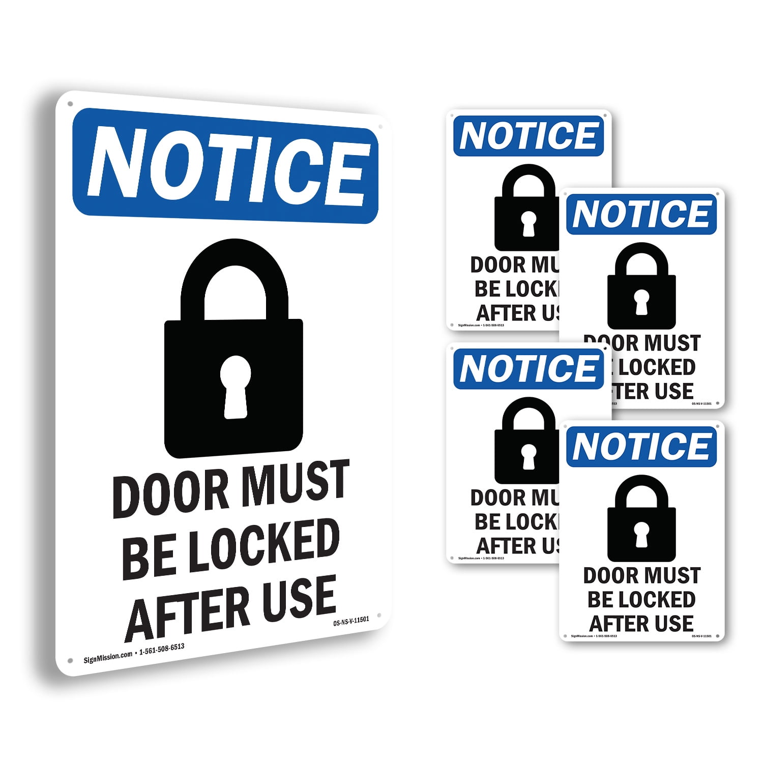 Door Must Be Locked OSHA Notice Rigid Plastic Sign 24 Inch x 18 Inch ...