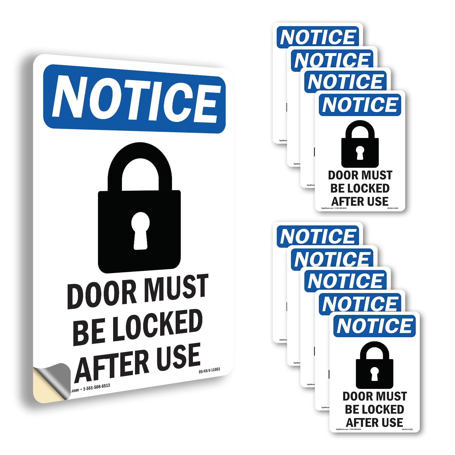 Door Must Be Locked With Symbol OSHA Notice Vinyl Decal Label 24 Inch x ...