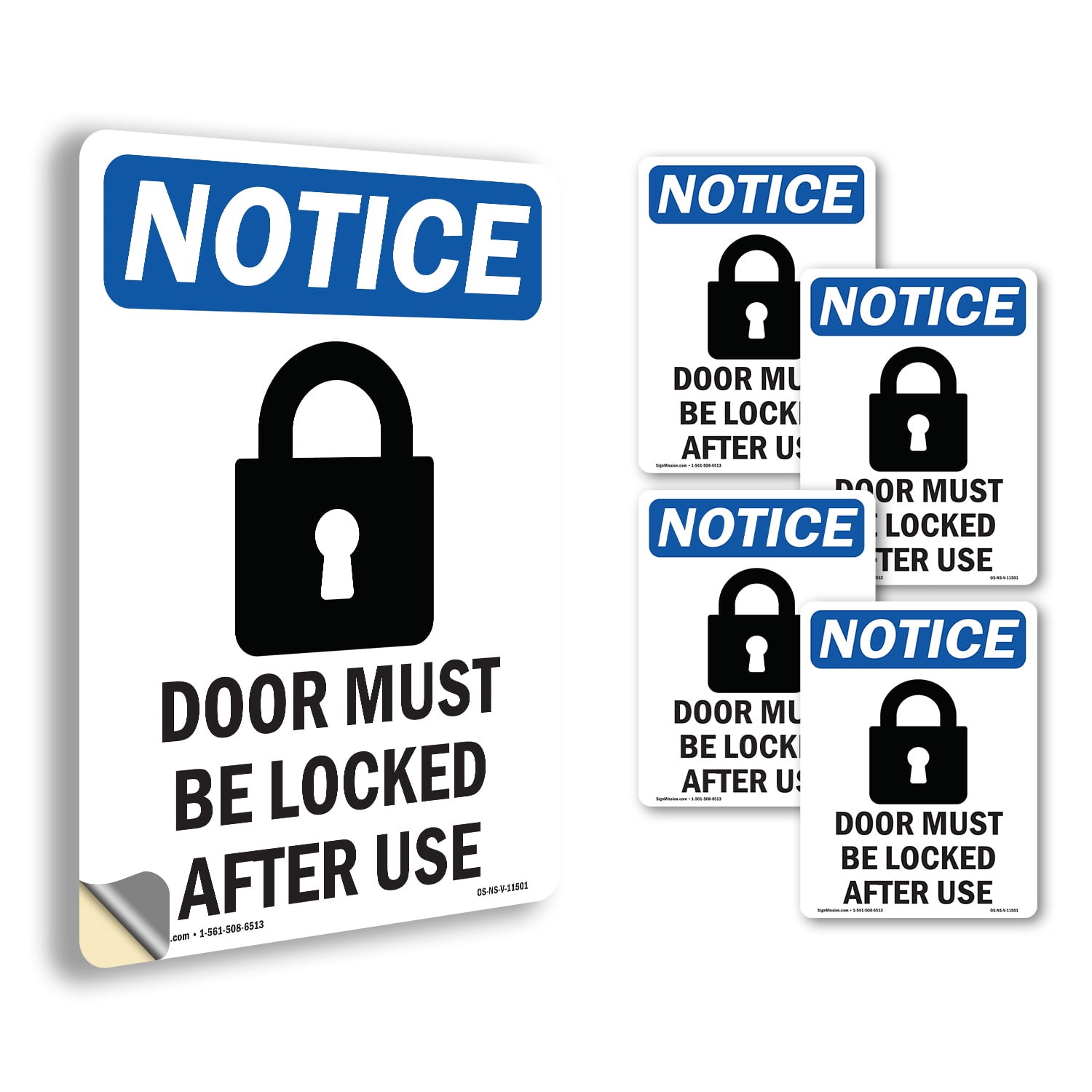 Door Must Be Locked With Symbol OSHA Notice Vinyl Decal Label 24 Inch x ...