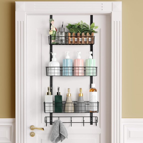Over The Door Organizer, 3 Tier Hanging Rack with 5 Hooks, Metal Door ...