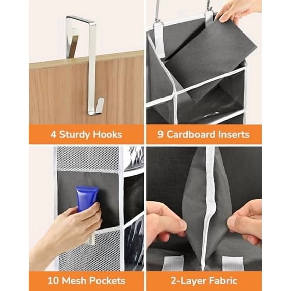 Over the Door Organizer, 5-Tier Extra Large Hanging Storage with 10 ...