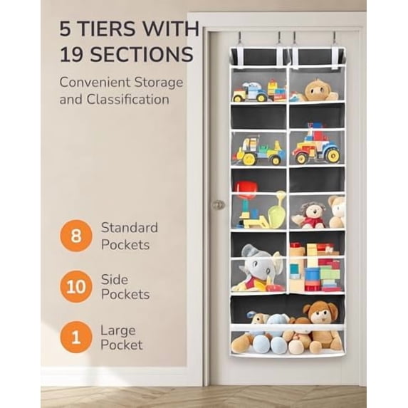 Over the Door Organizer, 5-Tier Extra Large Hanging Storage with 10 ...