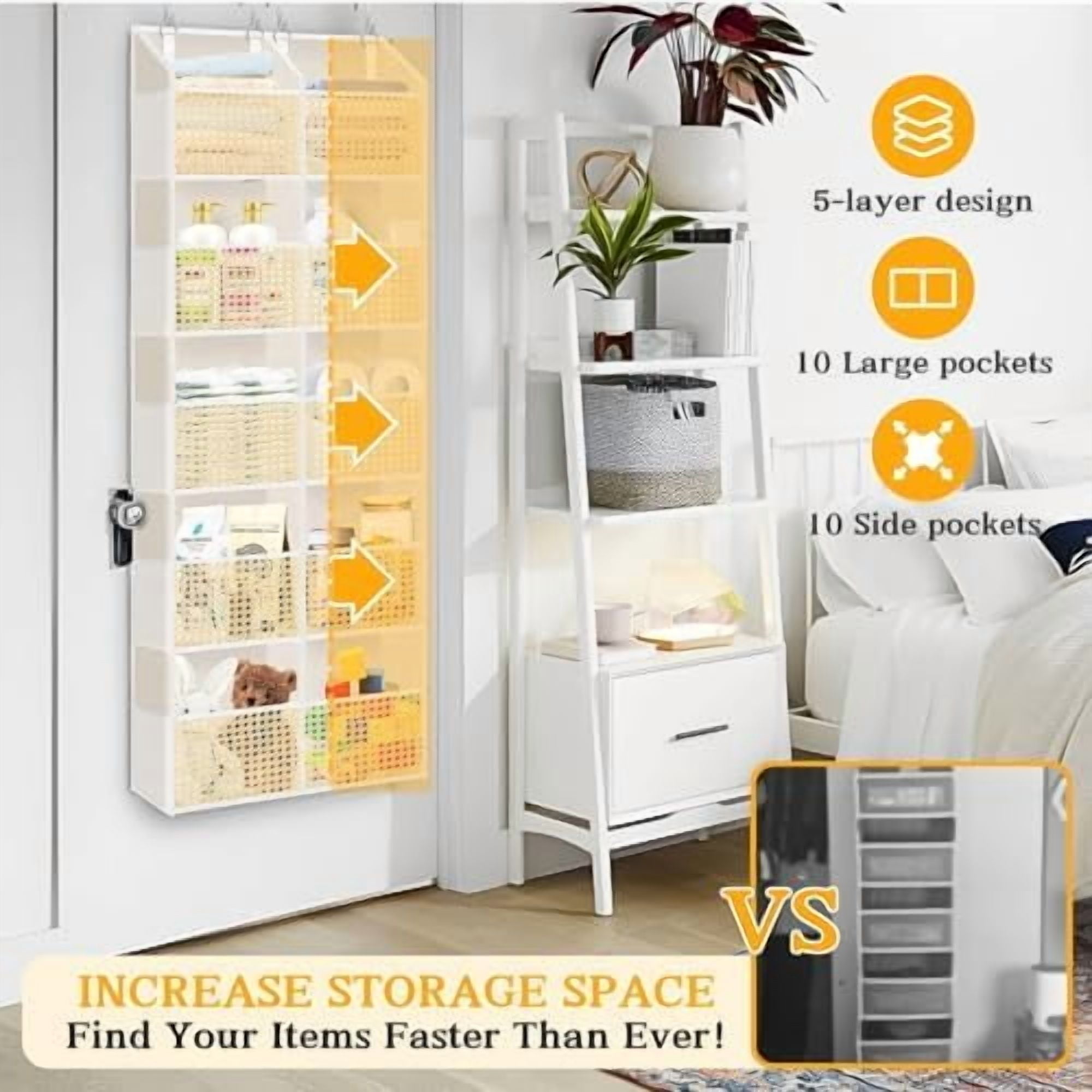 Over The Door Organizer 5 Tiers, Extra Large Behind Door Storage of 10 ...