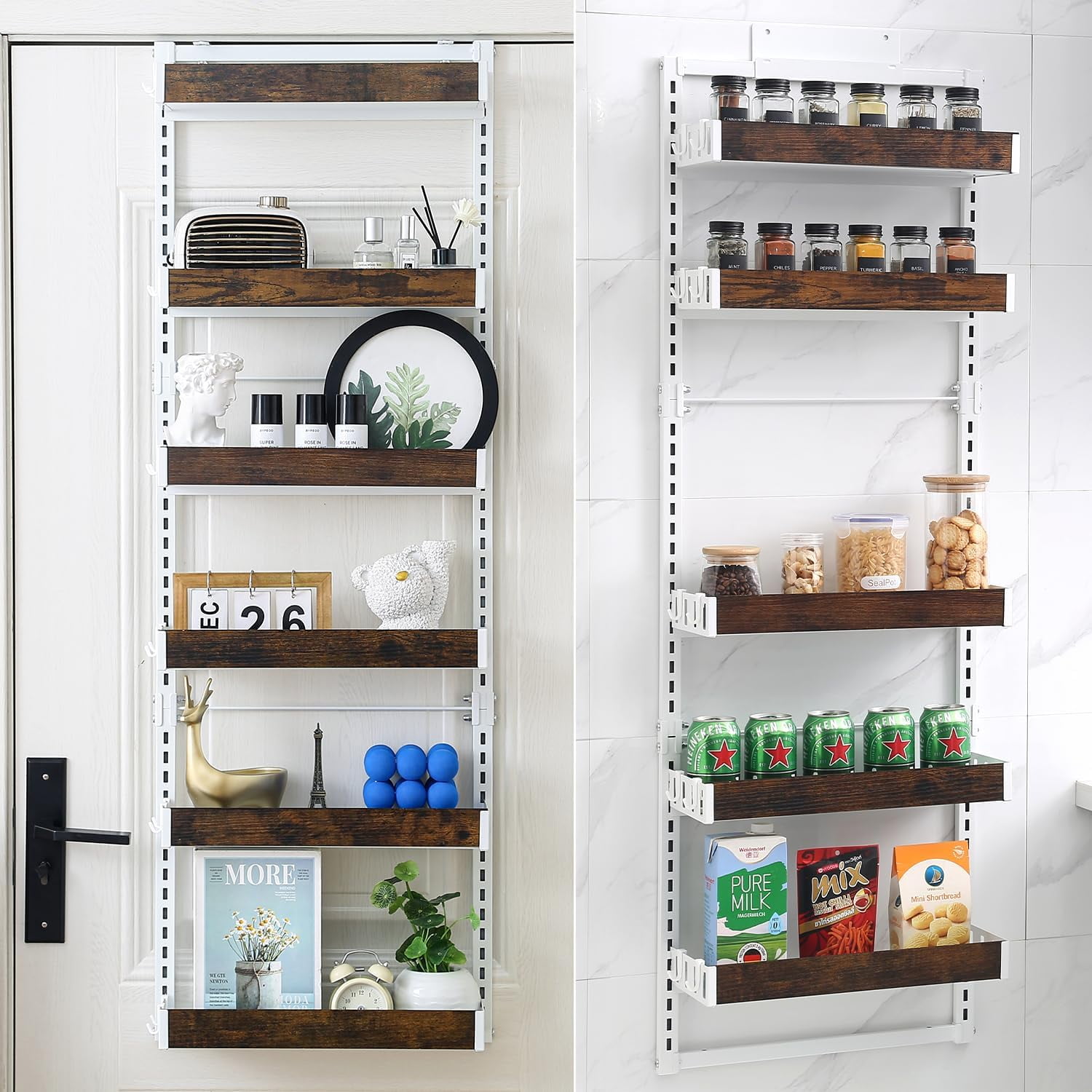 Over The Door Organizer - 6-Tier Pantry Organizer & Storage Shelf ...