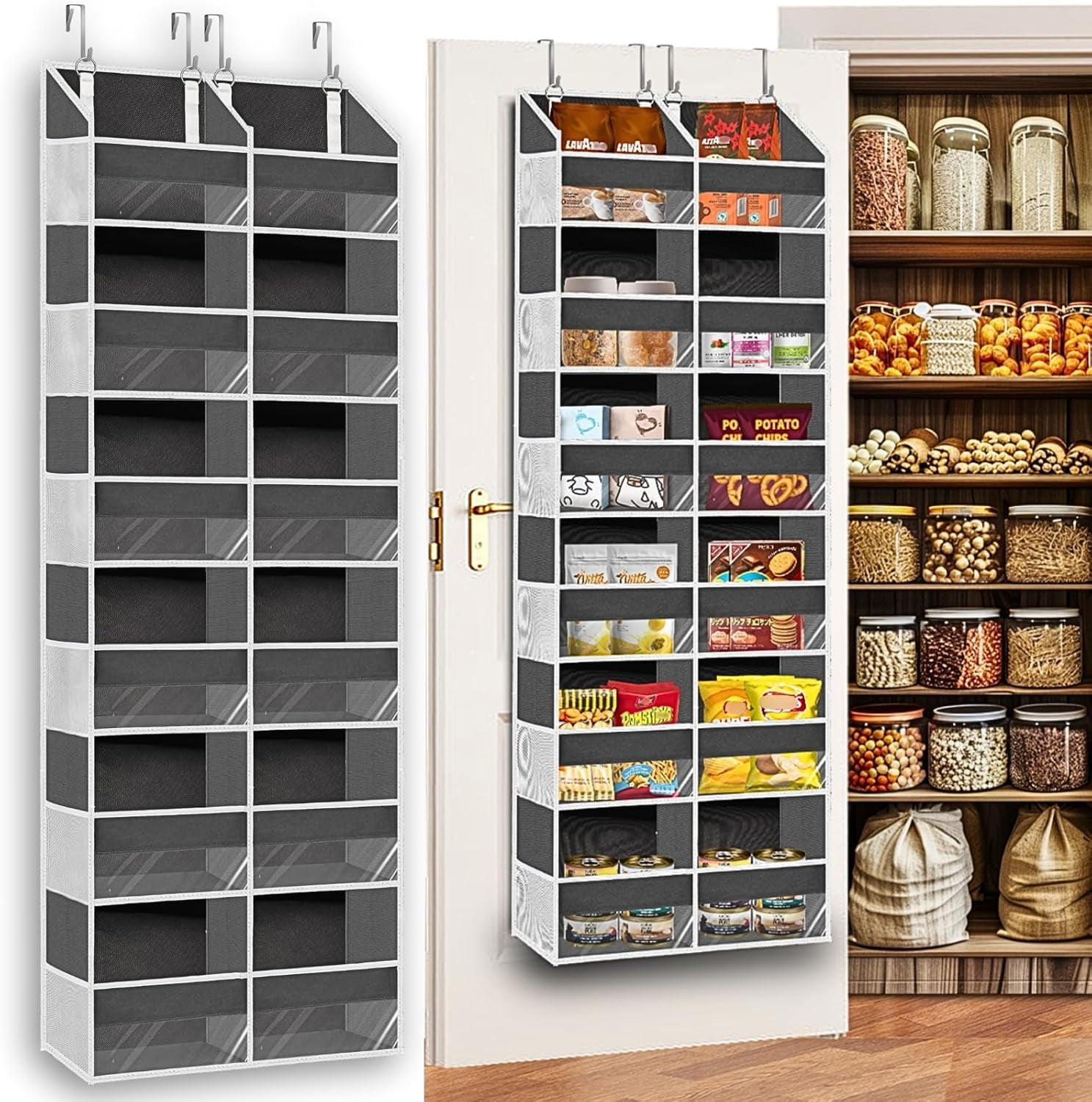 Over the Door Organizer 6 Tiers, Extra Large Behind Door Storage of 12 ...