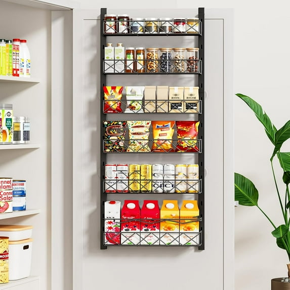 Over the Door Organizer, Black 6-Tier Pantry Door Organizer with ...
