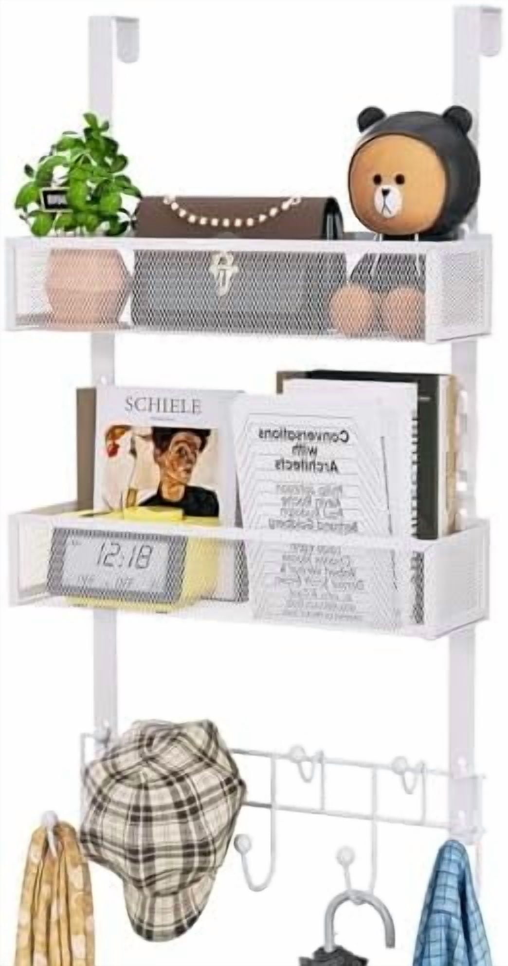 Over The Door Organizer with Coat Hooks and 2 Baskets, Stainless Steel ...