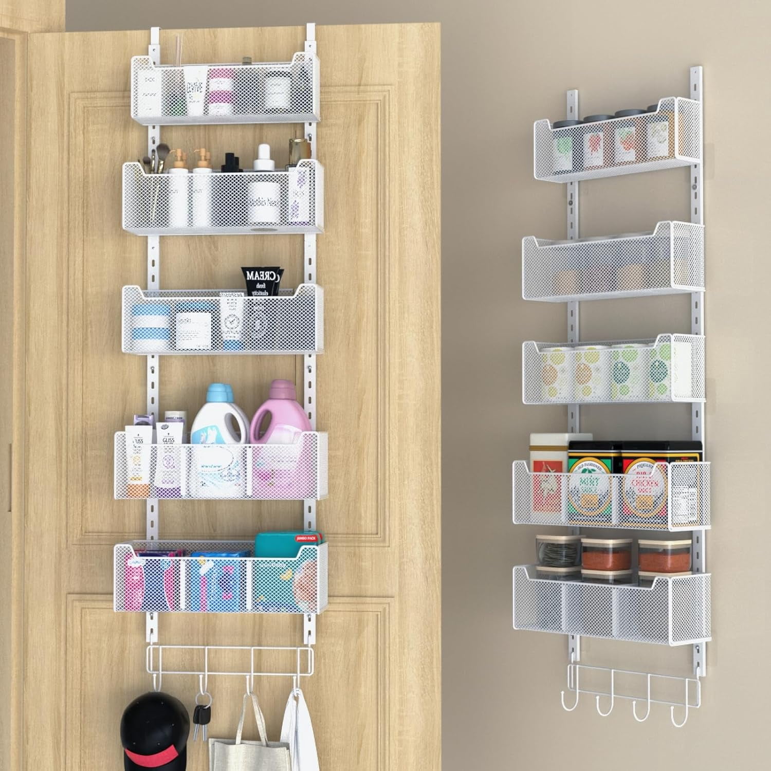 Over The Door Organizer, Metal Door Organizer Hanging with 5 Adjustable ...
