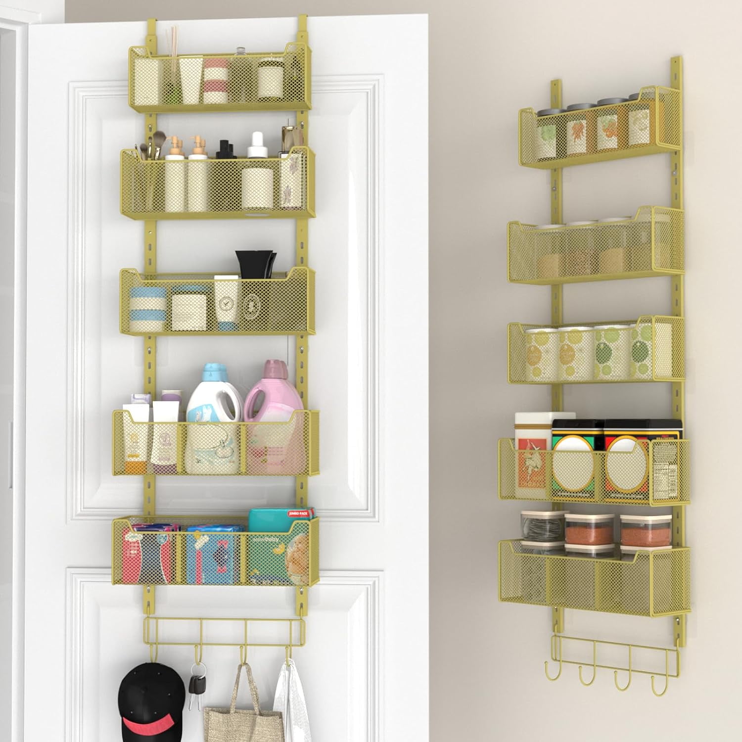 Over The Door Organizer, Metal Door Organizer Hanging with 5 Adjustable ...