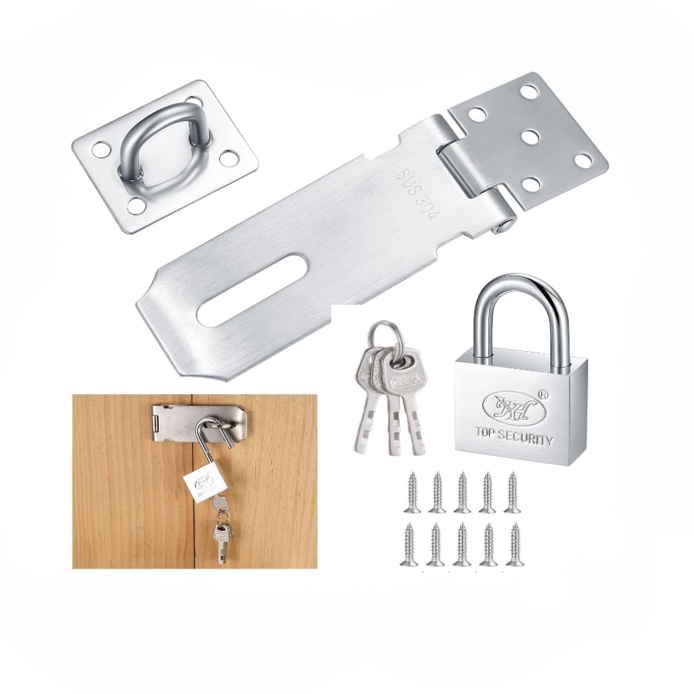 Door Padlock Hasp Kit, 4 Inch Stainless Steel Padlock Hasp and Staple ...