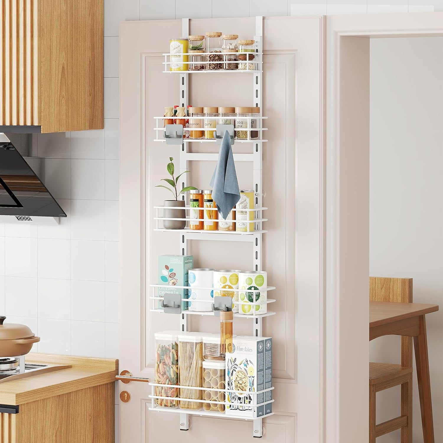 Over The Door Pantry Organizer, 5 Tier Adjustable Height Pantry Door ...