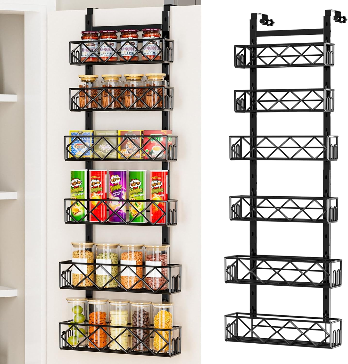 Over the Door Pantry Organizer 6-Tier Adjustable Baskets Hanging Spice ...