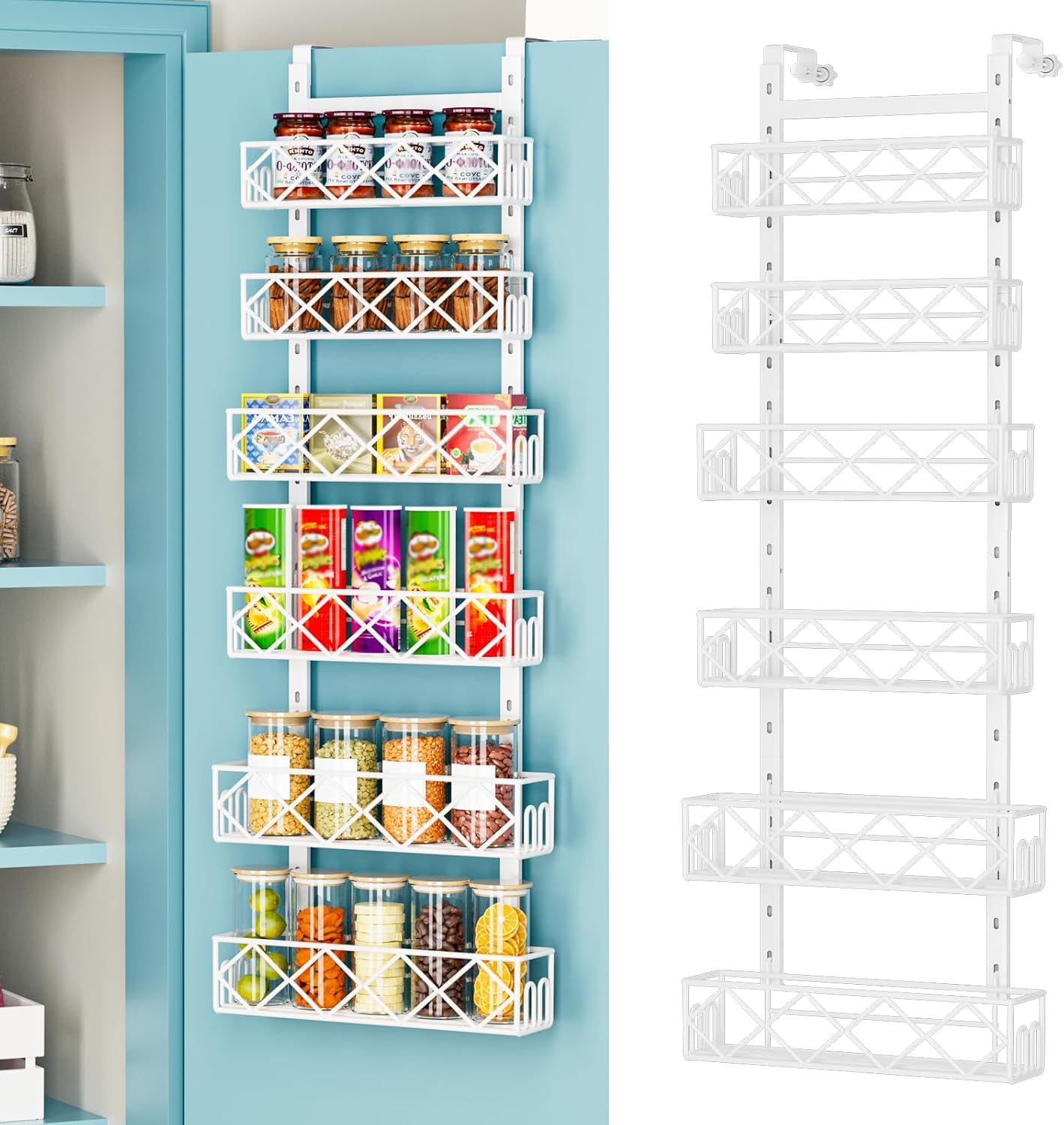 Over the Door Pantry Organizer 6-Tier Adjustable Baskets Hanging Spice ...