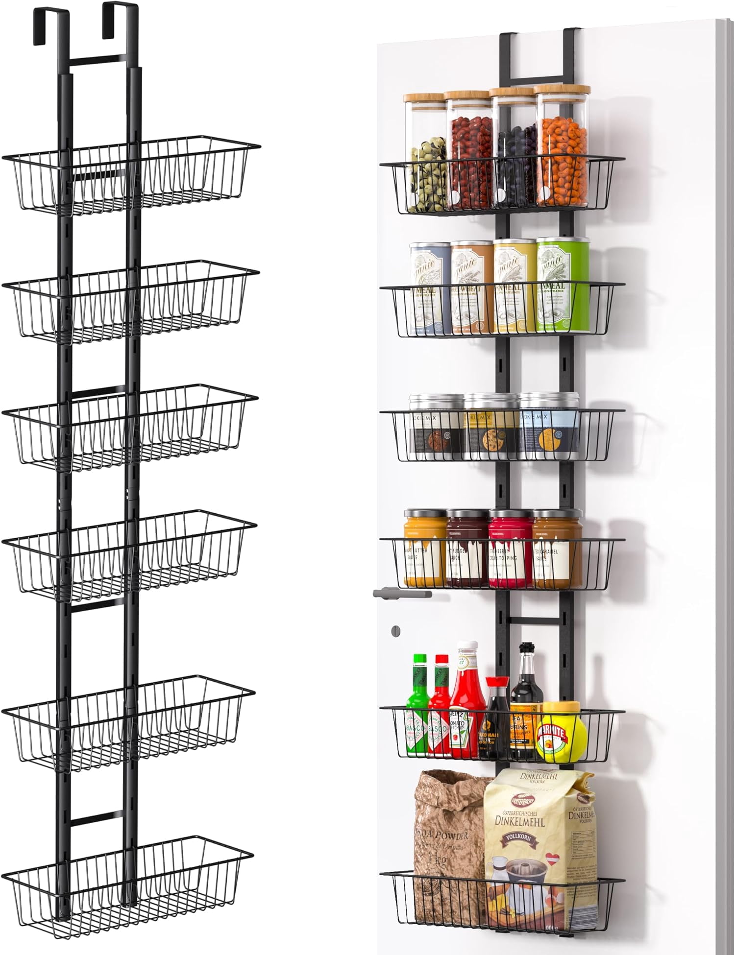 Over the Door Pantry Organizer, 6-Tier Adjustable Over the Door Rack ...
