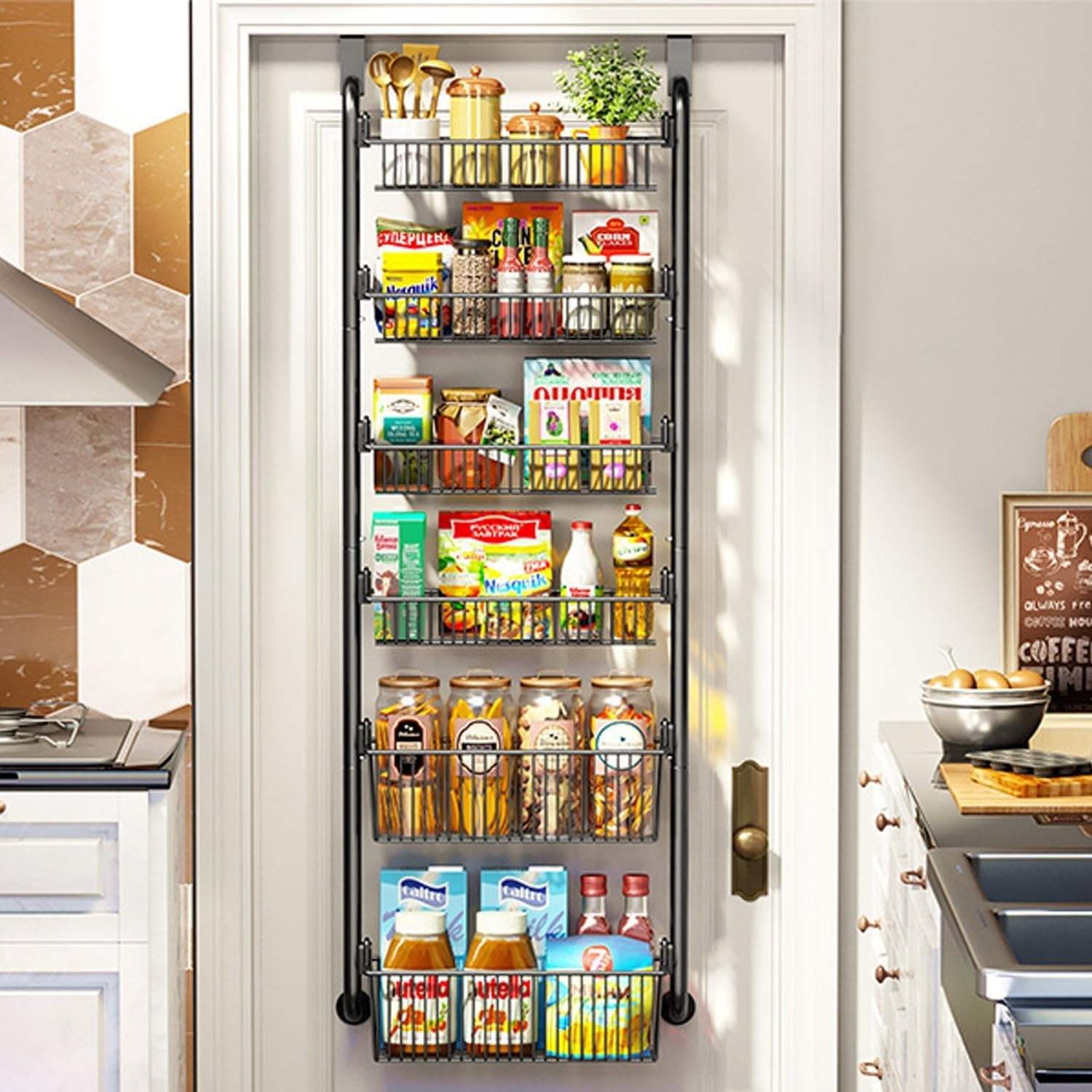 Over the Door Pantry Organizer, 6-Tier Metal Hanging Storage for ...