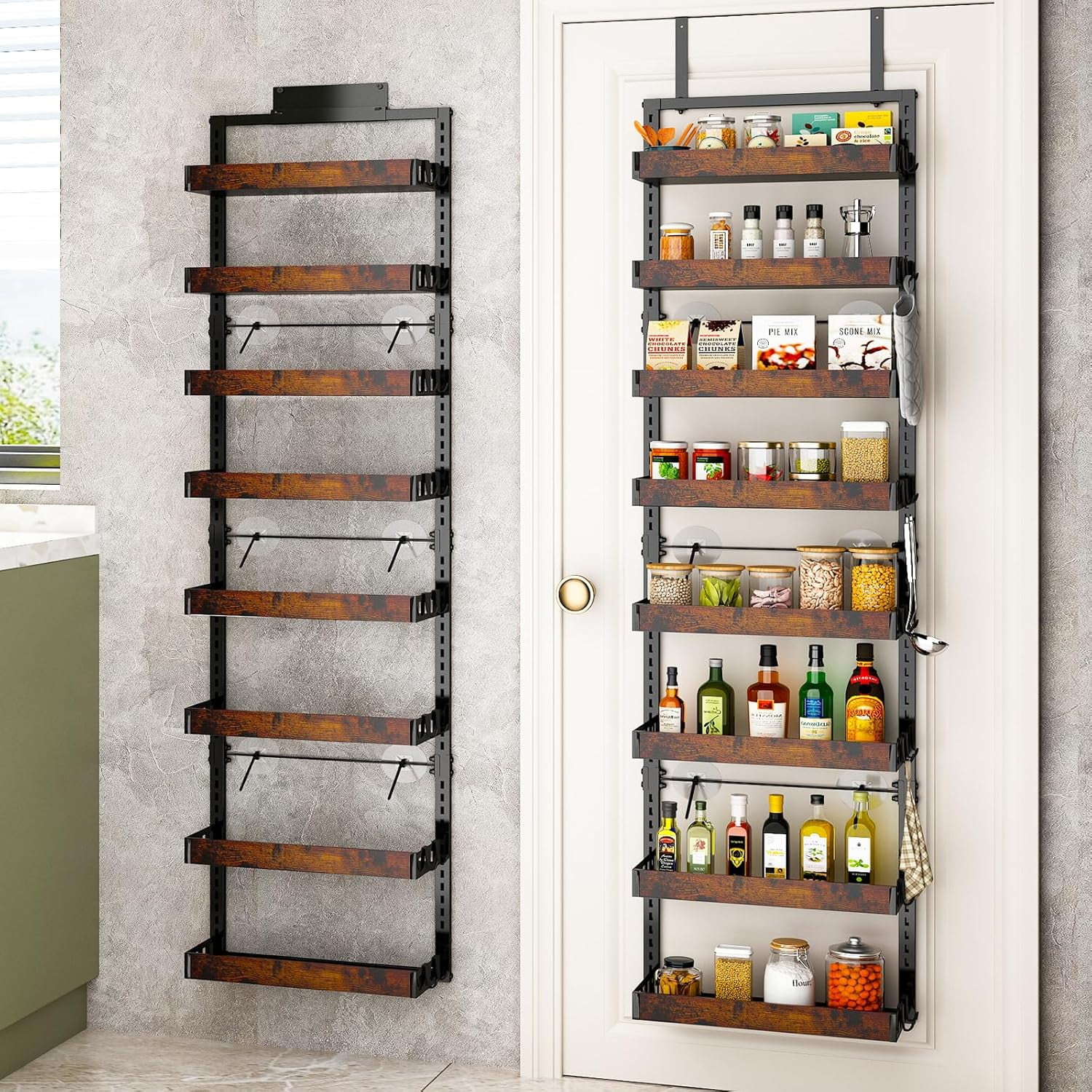 Over the Door Pantry Organizer, 8-Tier Adjustable Wooden Basket Kitchen ...
