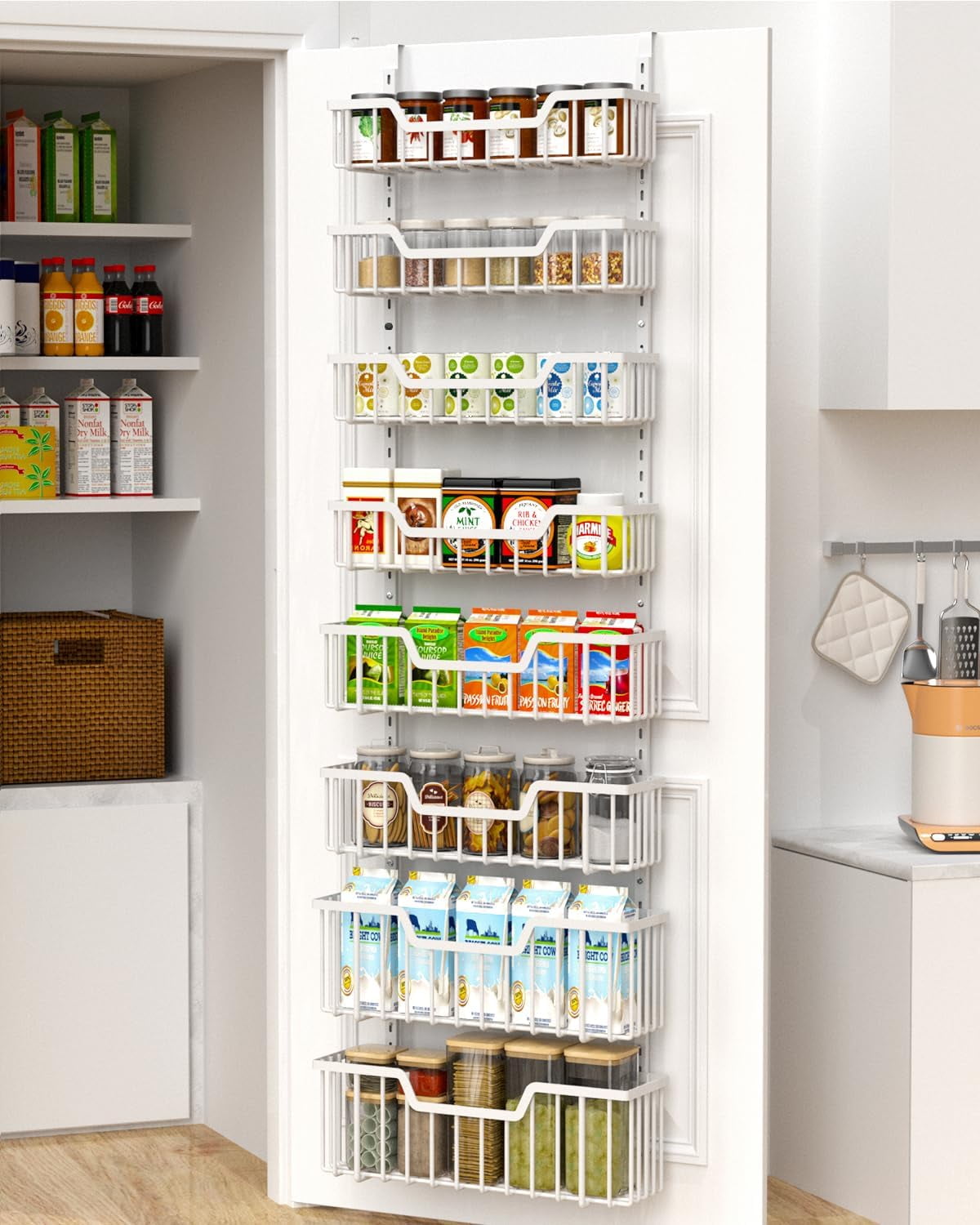 Over The Door Pantry Organizer, 8-Tier Pantry Door Organizer Shelves ...