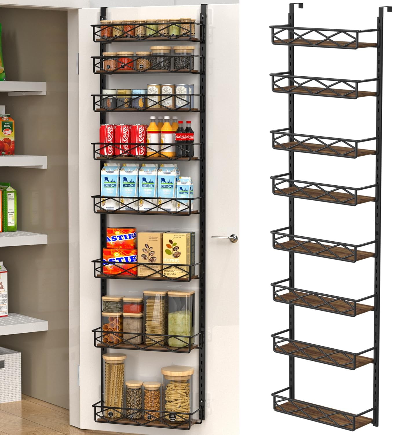 Over The Door Pantry Organizer, 8-Tier Wood & Metal Over The Door ...