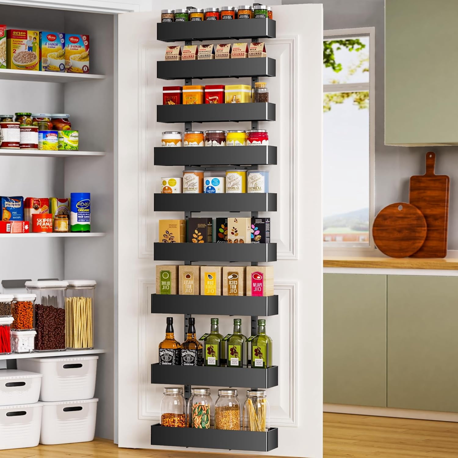 Over The Door Pantry Organizer, 9-Tier Black Pantry Door Organizer ...