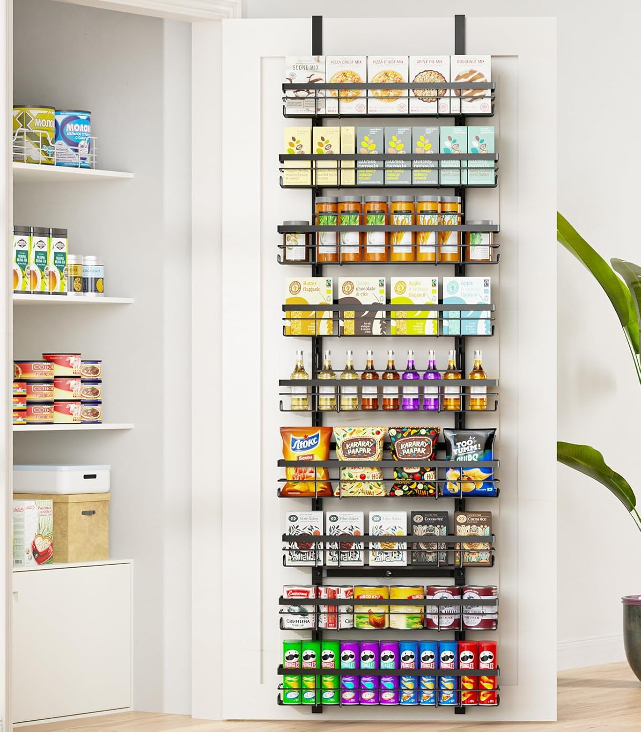 Over The Door Pantry Organizer, Adjustable 9-Tier Pantry Door Organizer ...