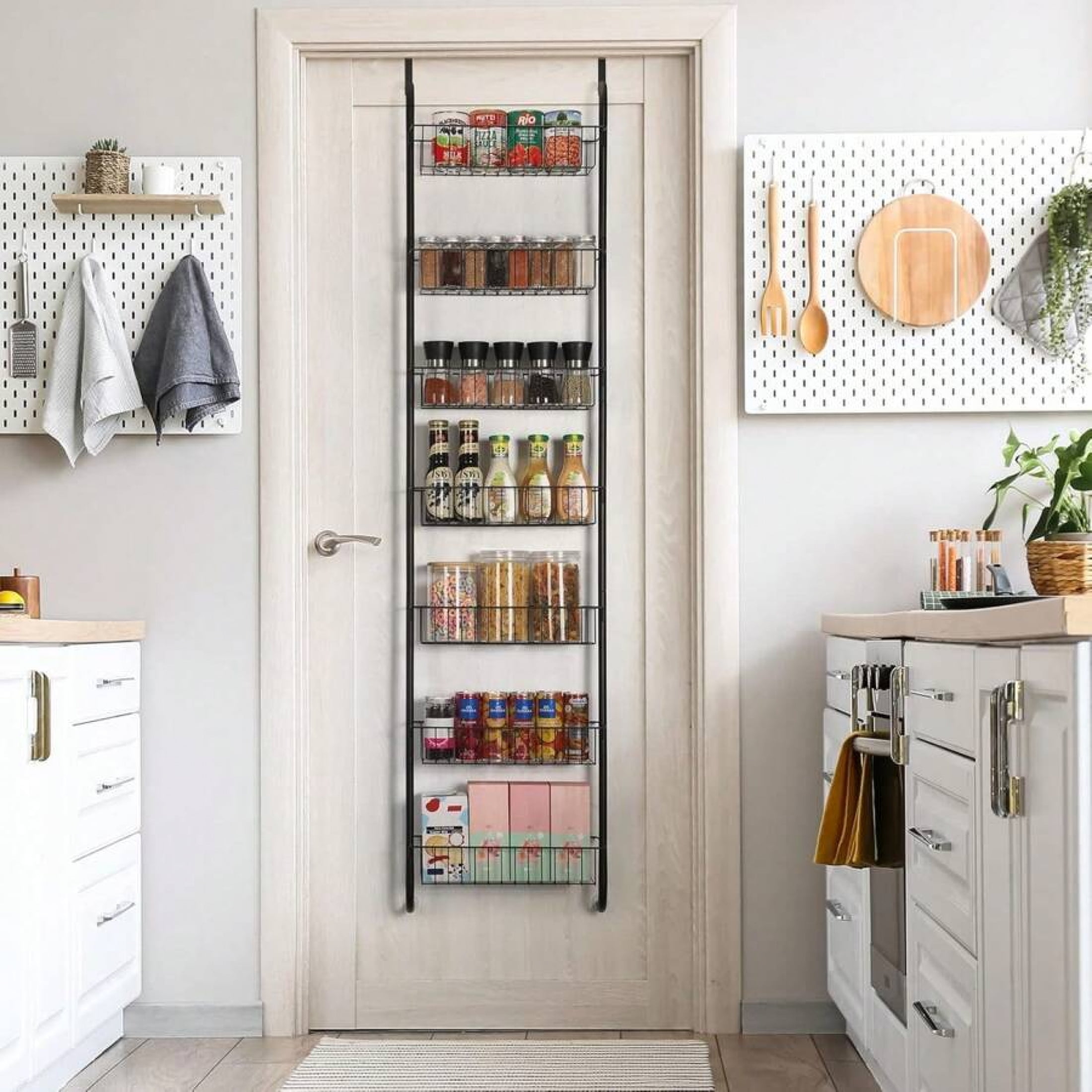 Over The Door Pantry Organizer Rack - 7 Tier Heavy-Duty Metal Hanging ...