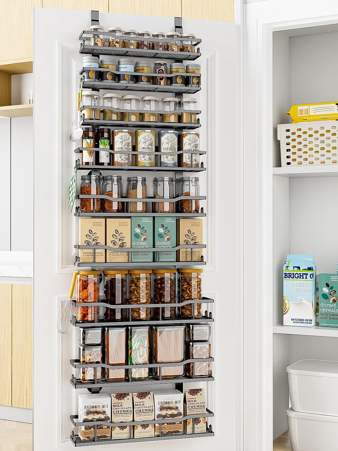 Over The Door Pantry Organizer Rack, 9-Tier Metal Pantry Organization ...