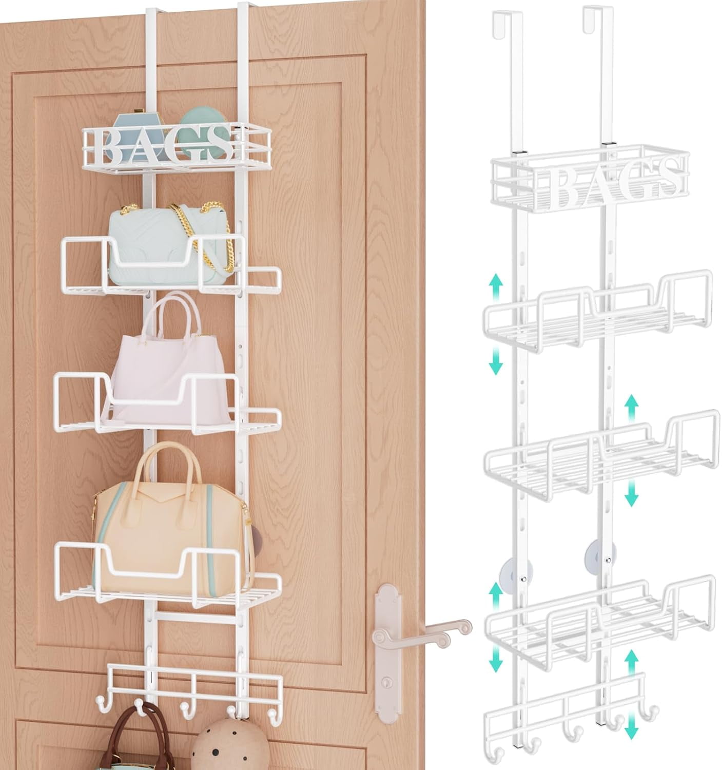 Over Door Purse Organizer - Adjustable Purse Storage Rack with Bags ...